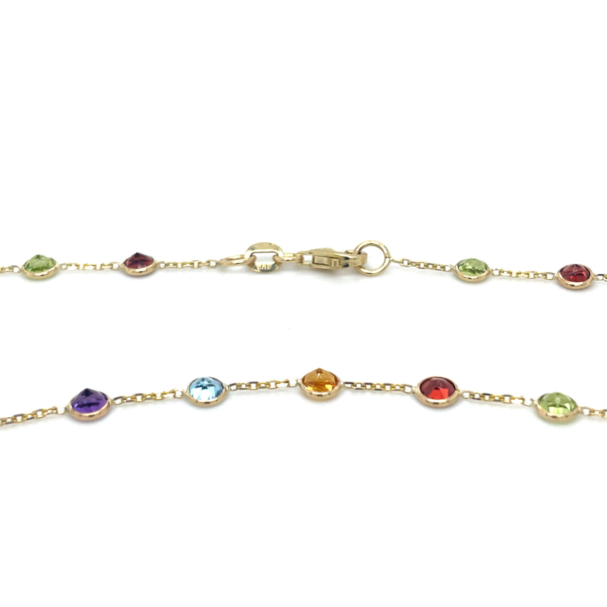 Multi Coloured Gemstone Necklace 60cm in 14ct Yellow Gold – Jems of Remuera