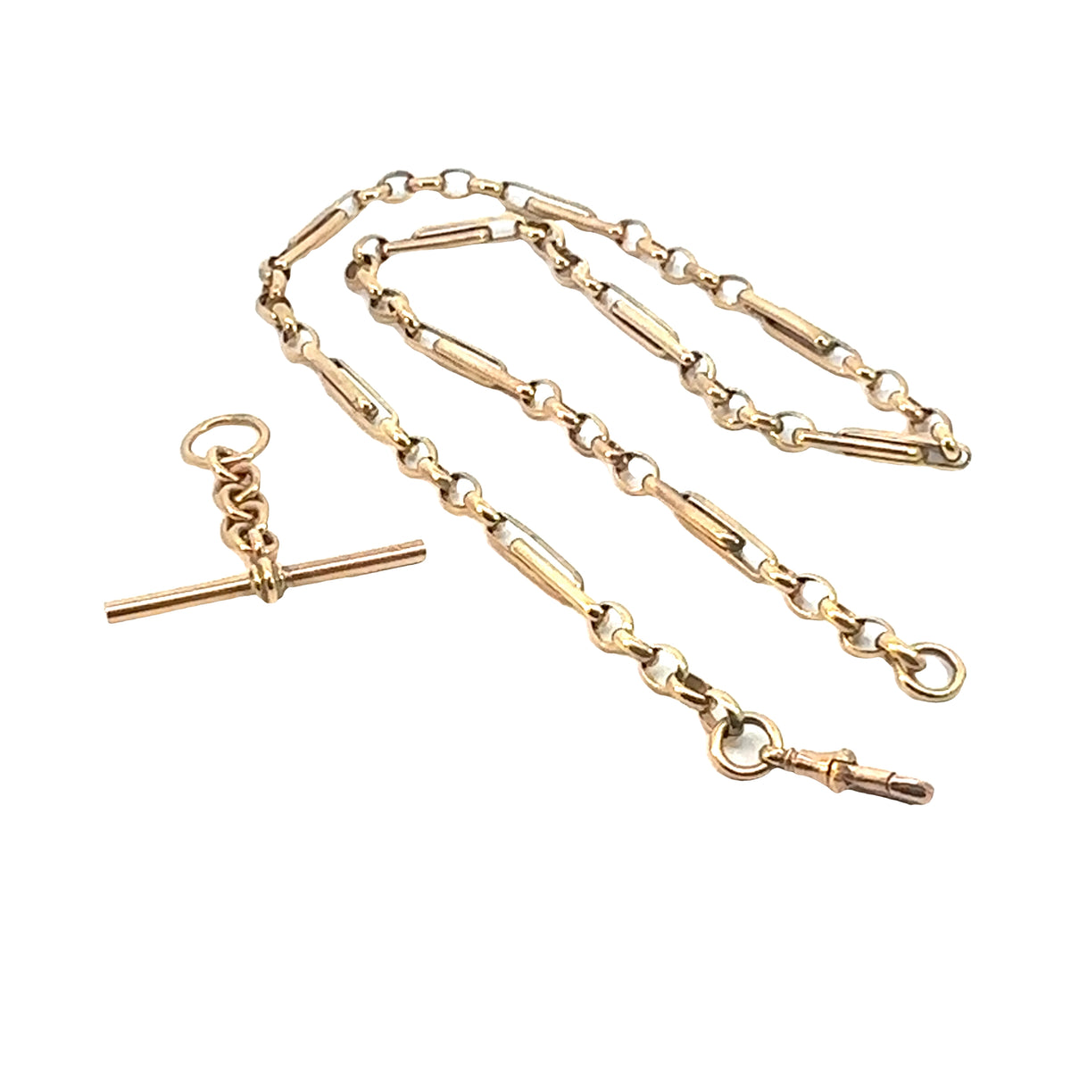 Double Bell Paper Clip Link Fob Chain Necklace with T Bar in 9ct Yello ...