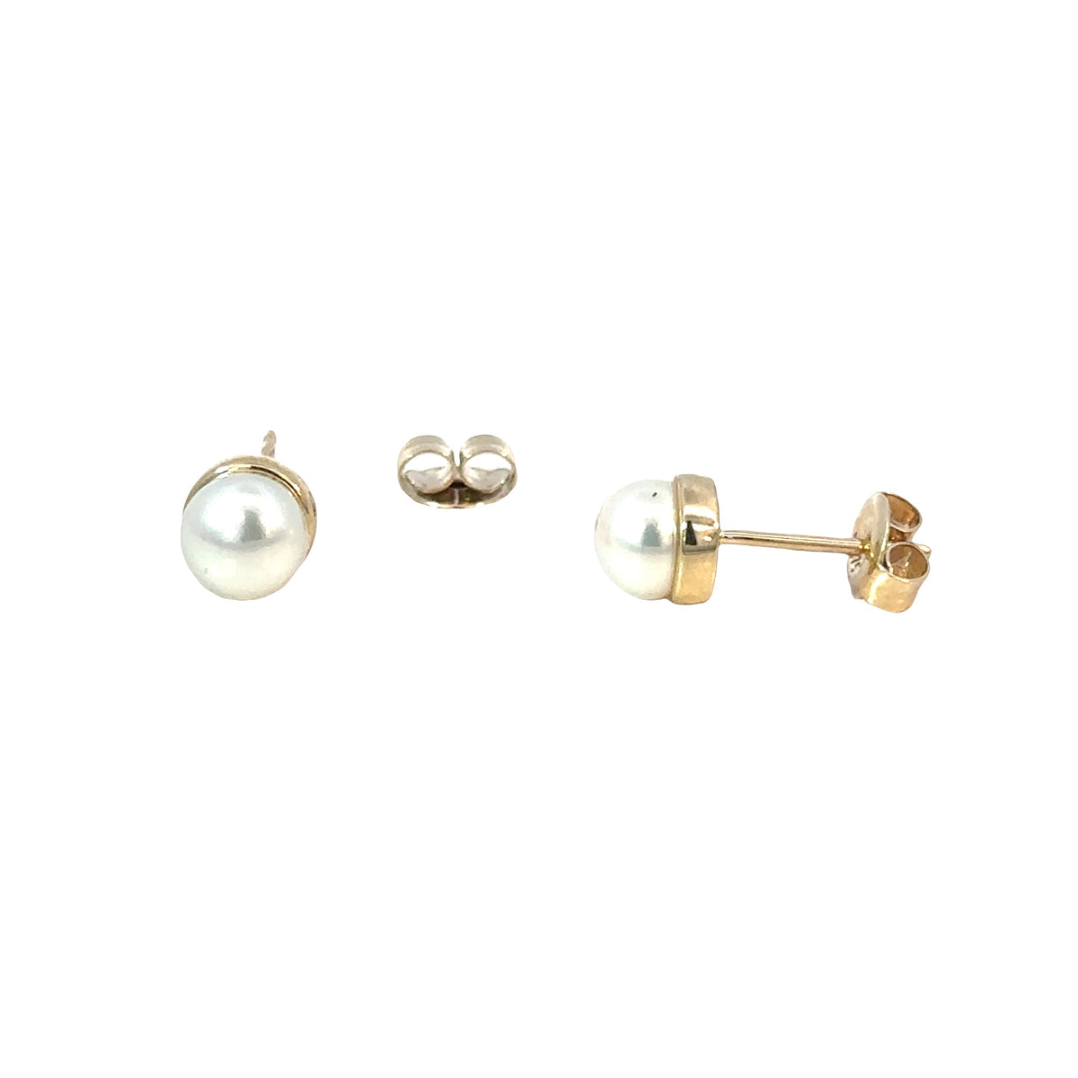 Bezel Set Pearl Stud Earrings in 9ct Yellow Gold – Jems of Remuera